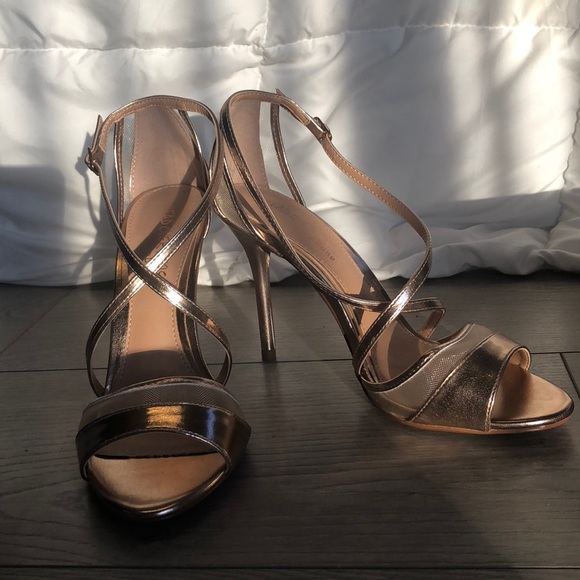 Head Over Heels | Shoes | Rose Gold Metallic Mesh Insert Sandal Heels ...